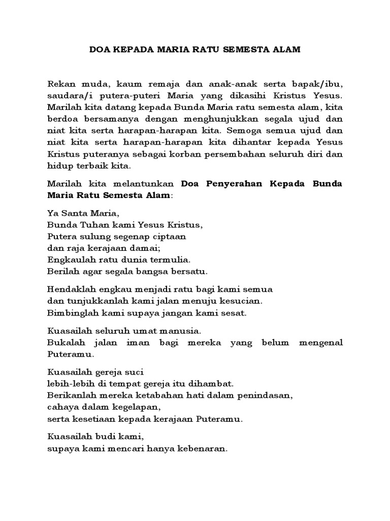Doa Penyerahan kepada Bunda Maria | PDF