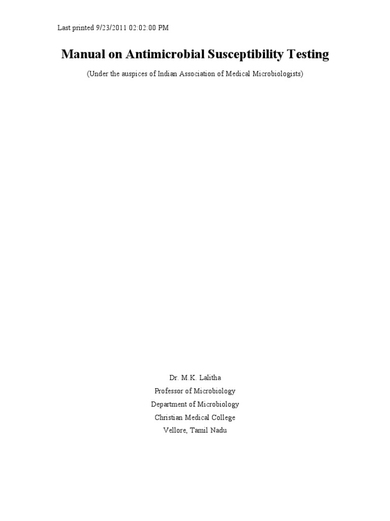 Manual On Antimicrobial Susceptibility Testing | PDF