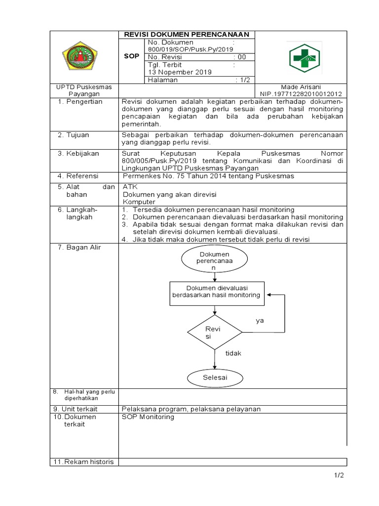 Sop Revisi Dokumen Perencanaann | PDF