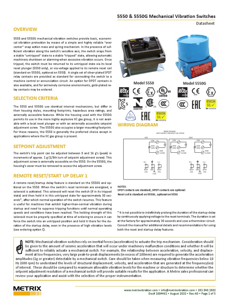 1.5550 Datasheet Vibration Switch Doc 1004461 | PDF