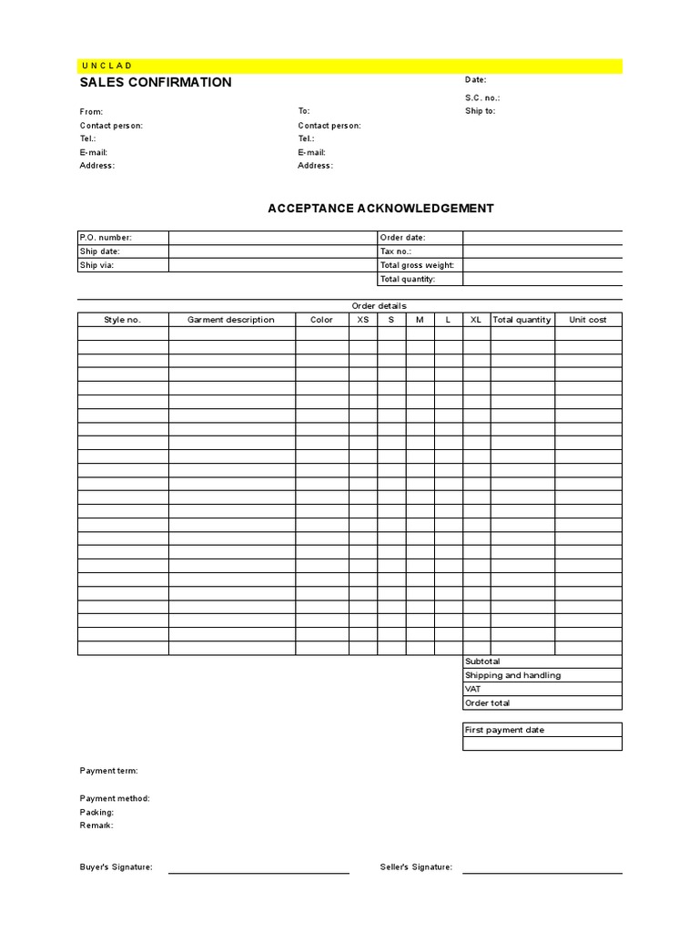 Fashionary Sales Confirmation - Pro Forma Invoice - Sheet1 | PDF