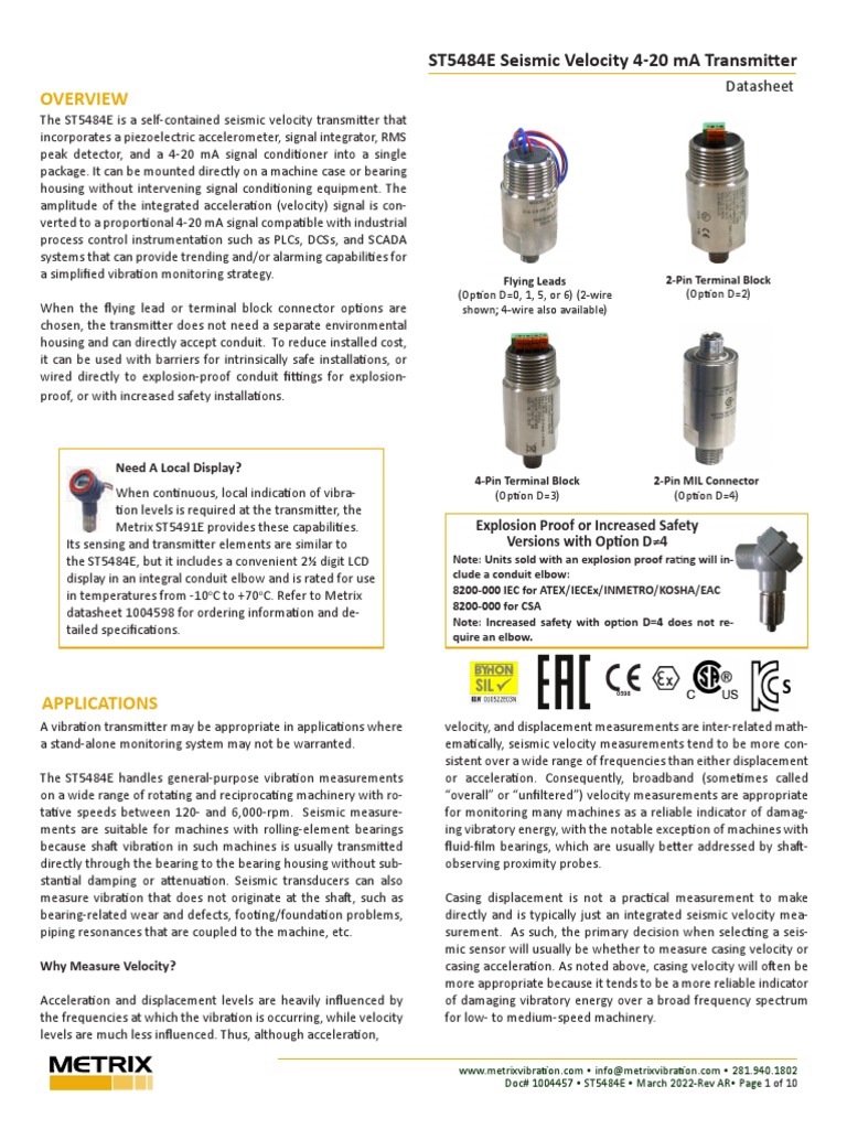 St5484e Vibration Transmitter Datasheet English 1004457 | PDF