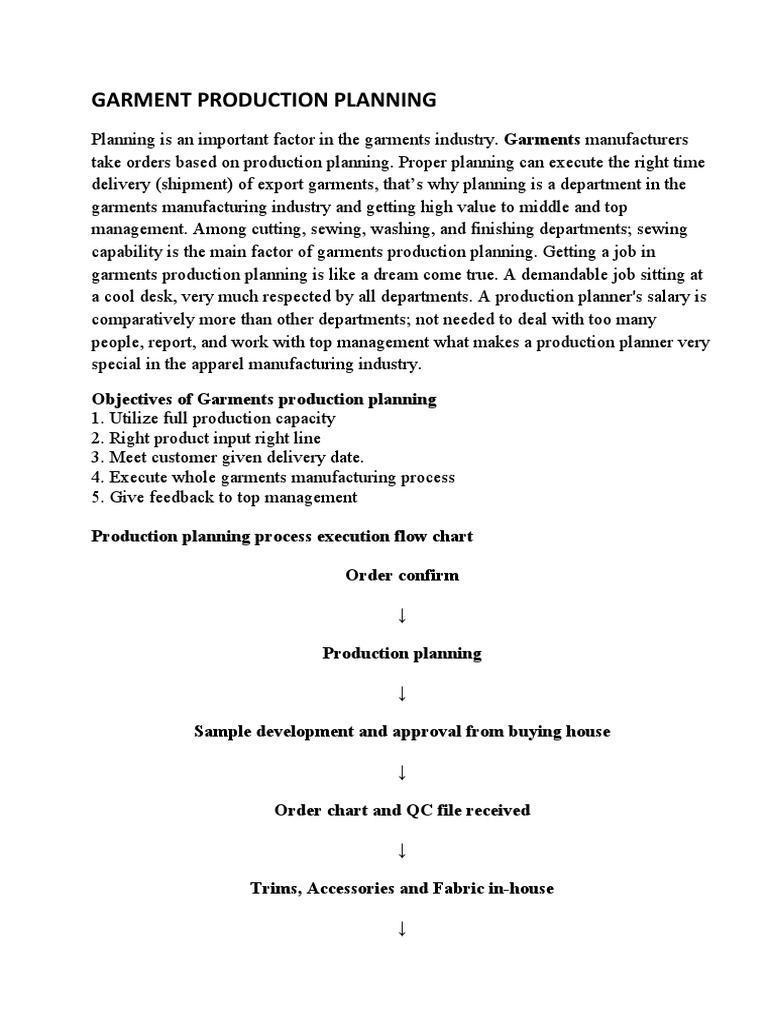 Garment Production Planning | PDF
