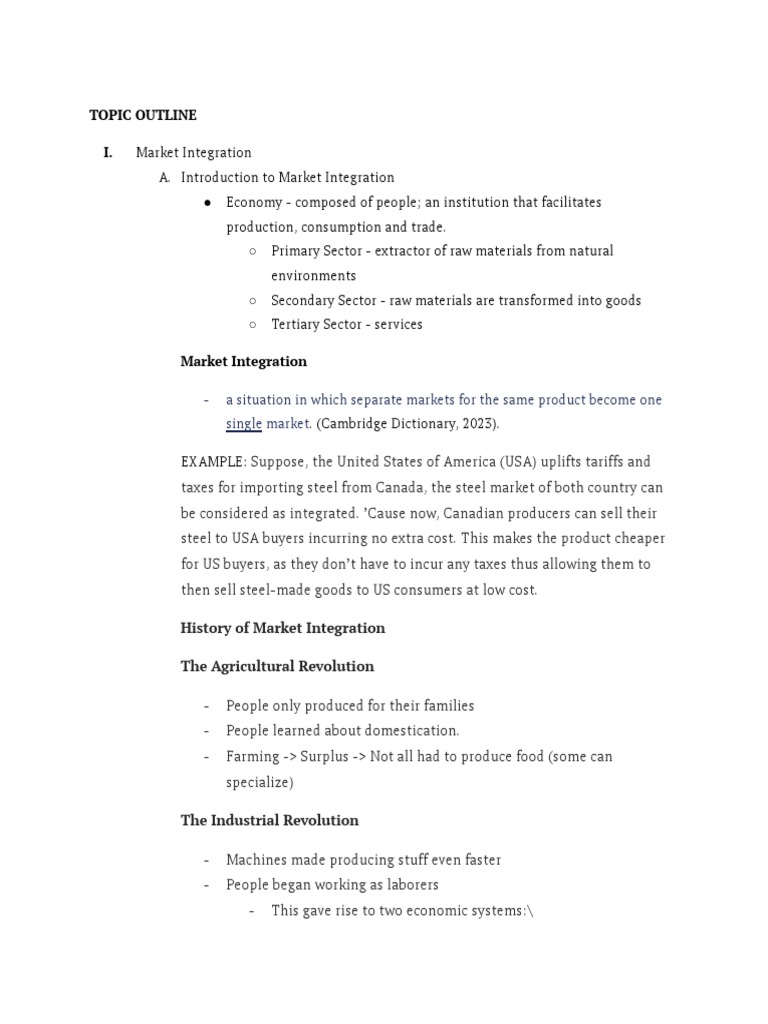 Market Integration (Detailed Outline) | PDF | Finance & Money ...