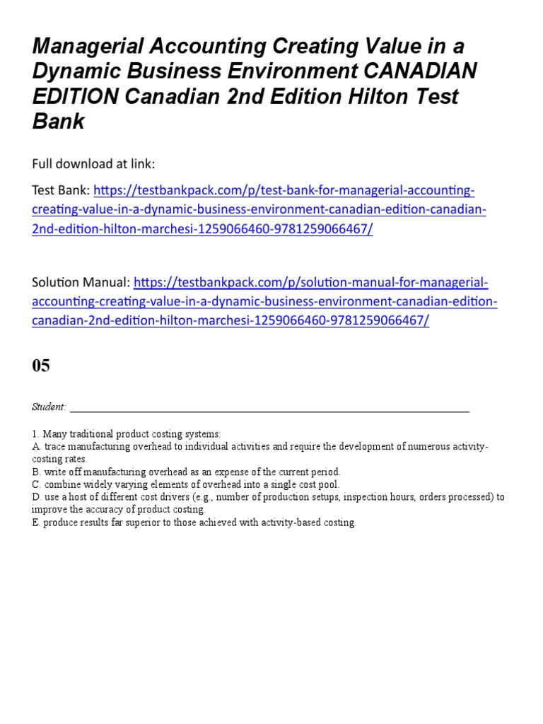 Managerial Accounting Creating Value in A Dynamic Business Environment ...