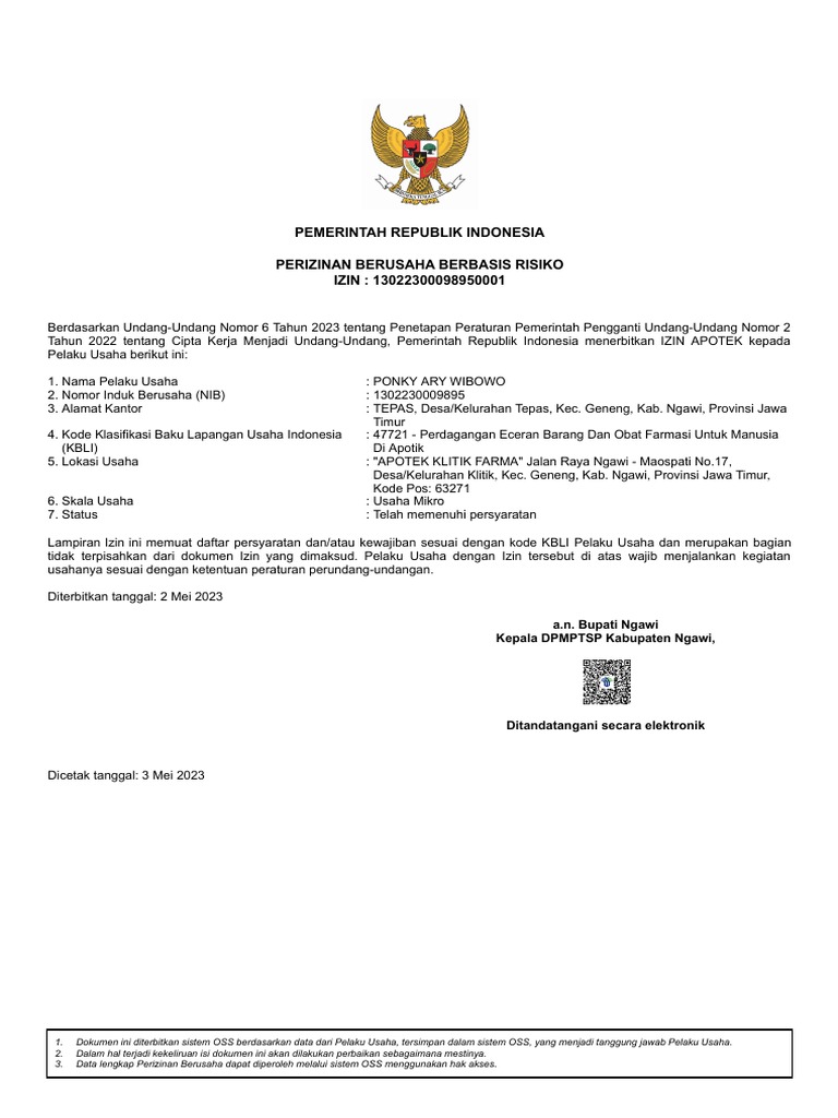 Surat Izin Apotek Klitik Farma 2023 Pdf
