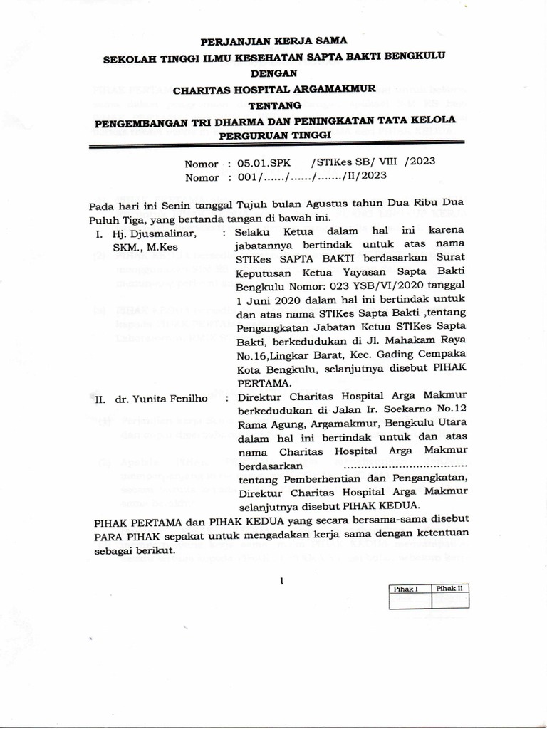 DRAFT MOU STIKes SAPTA-RS CHARITAS ARMA | PDF