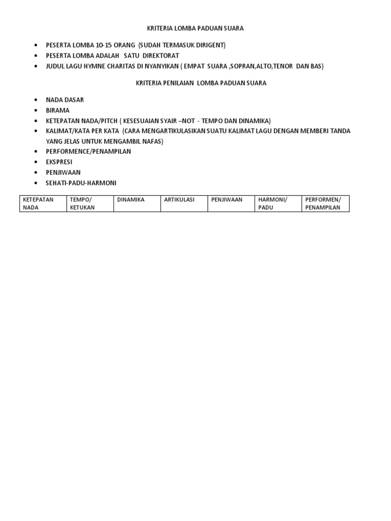 Kriteria Lomba Paduan Suara | PDF