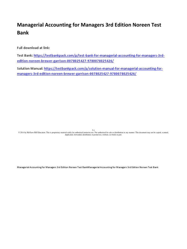 Managerial Accounting For Managers 3rd Edition Noreen Test Bank 1 | PDF ...