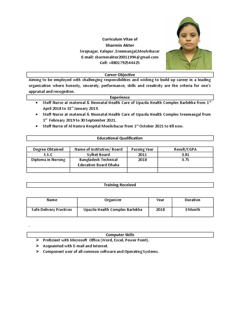 CV Sharmin 23 | PDF | Nursing | Bangladesh