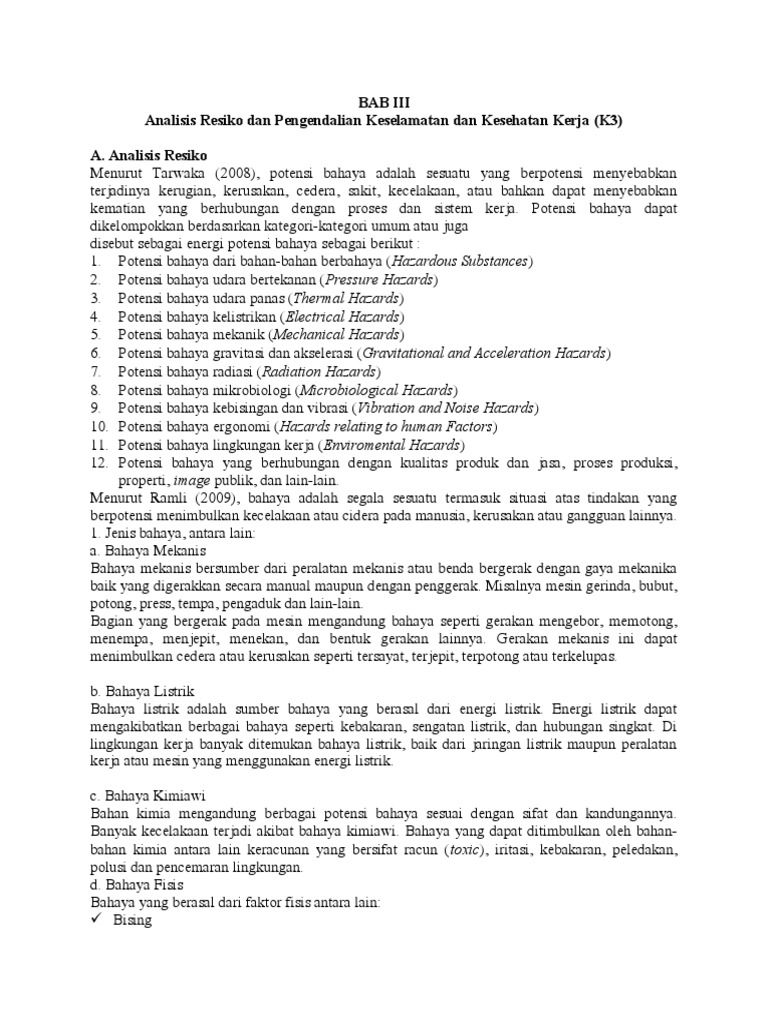 Analisis Risiko K3 di Tempat Kerja | PDF