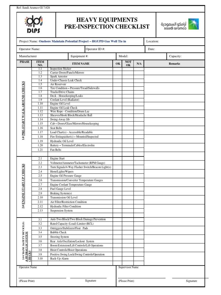 Heavy Equipment Pre Insp (Ection | PDF Heavy Equipment Pre Insp (Ection | PDF