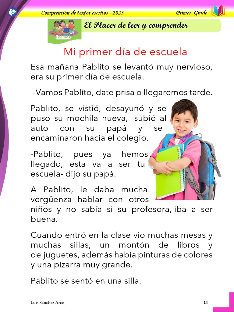 Mi primer día de clases con Pablito | PDF | Artes del Lenguaje y ...