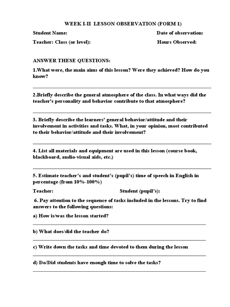 Week I-Ii Lesson Observation Form | Download Free PDF | Teachers | Pedagogy