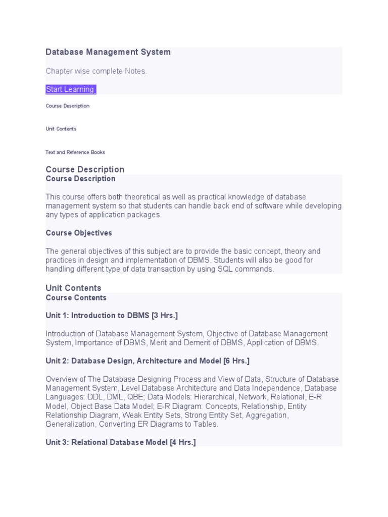 Bca Dbms Syllabus | PDF