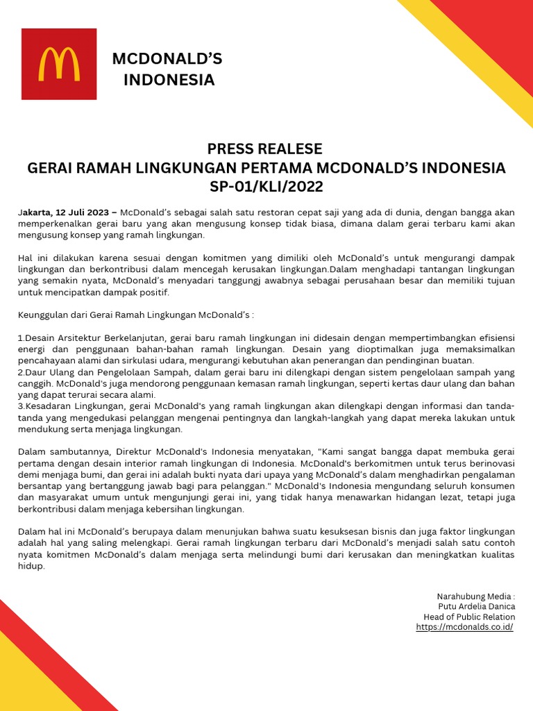 Press Realese Mcdonald's Indonesia | PDF
