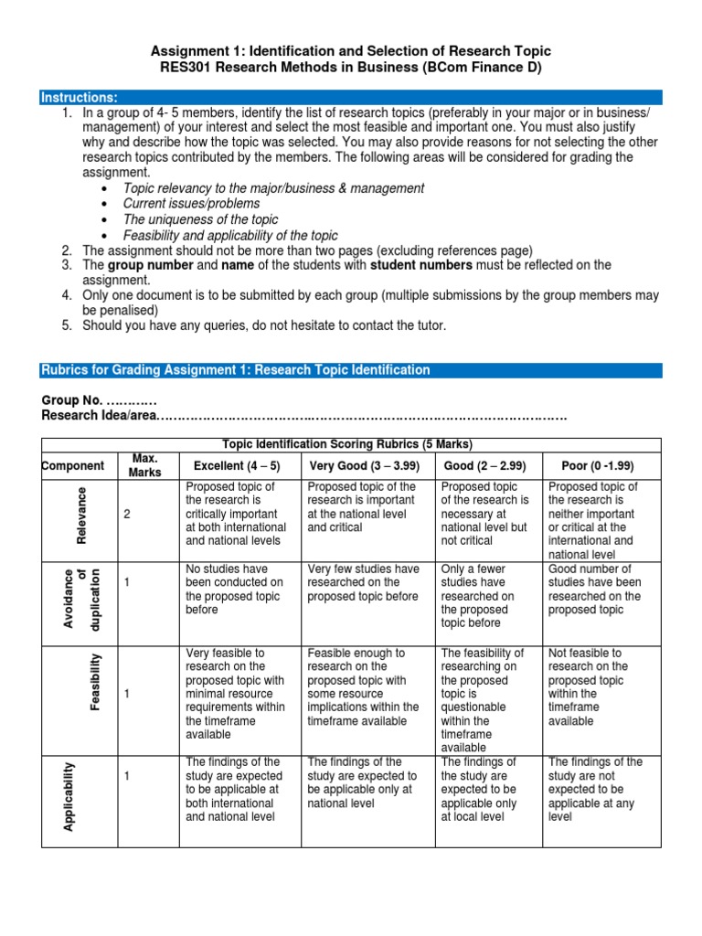 Assignment 1 Research Topic Selection | PDF Assignment 1 Research Topic Selection | PDF