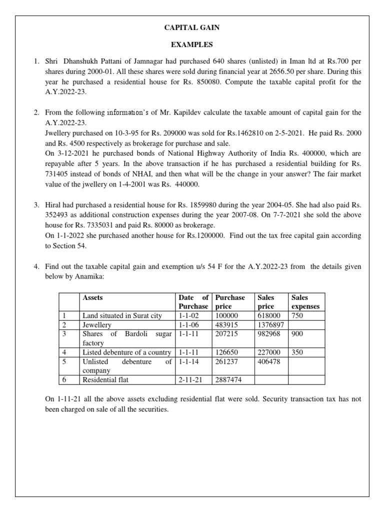 Capital Gain Examples | PDF | Law
