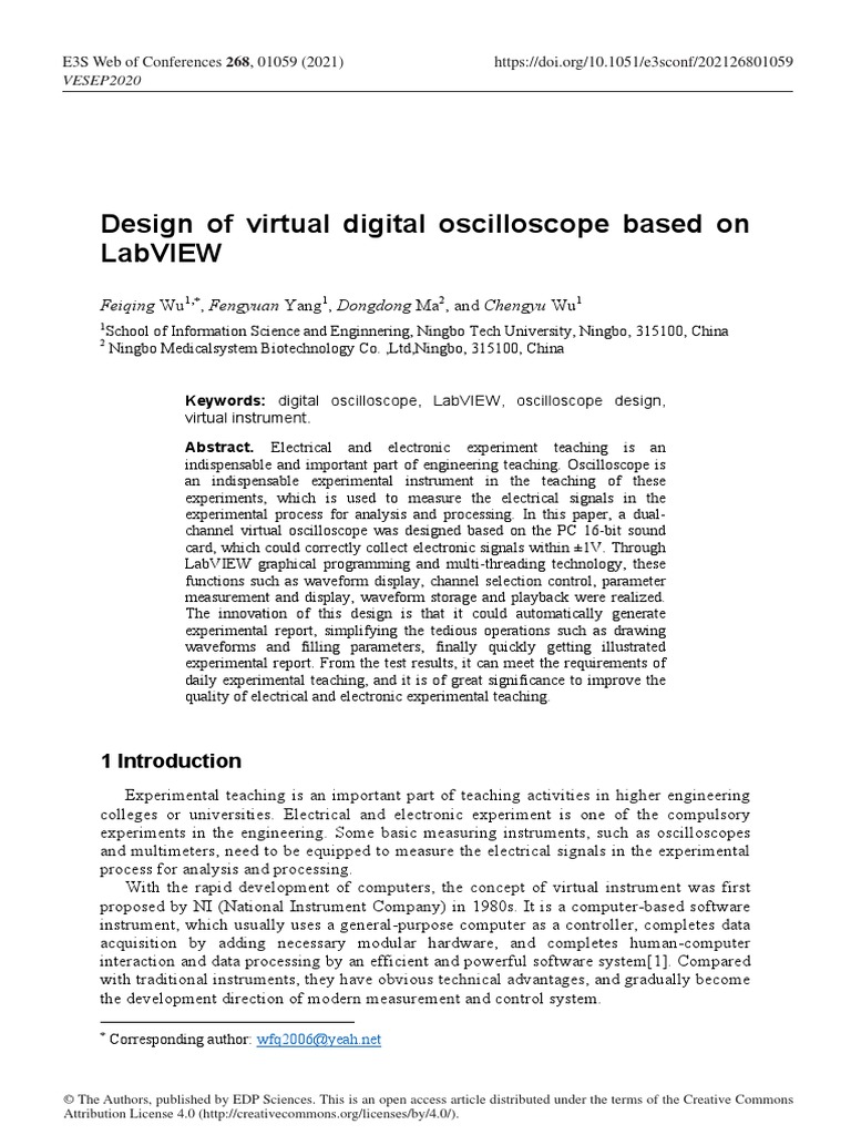 Design of Virtual Digital Oscilloscope Based On | PDF | Amplitude ...