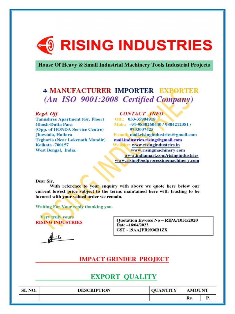 E-mail quotation EXPORT IMPACT mill | PDF