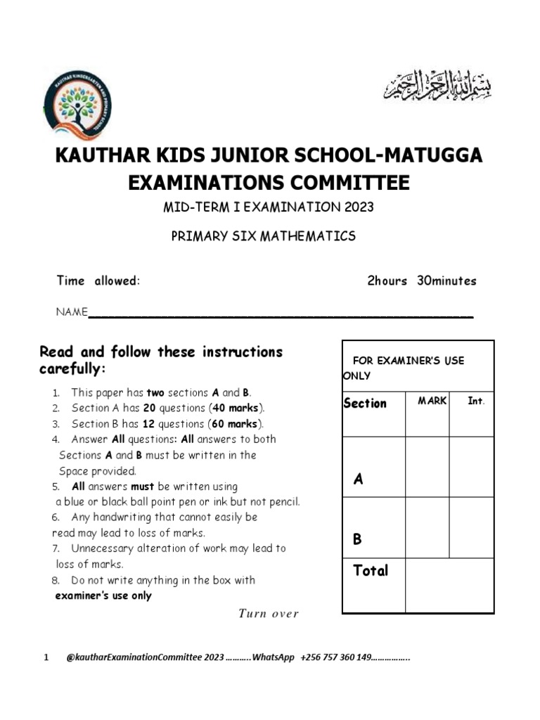 Primary 6 Math Mid-Term Exam 2023 | PDF | Mathematics | Mathematical Concepts