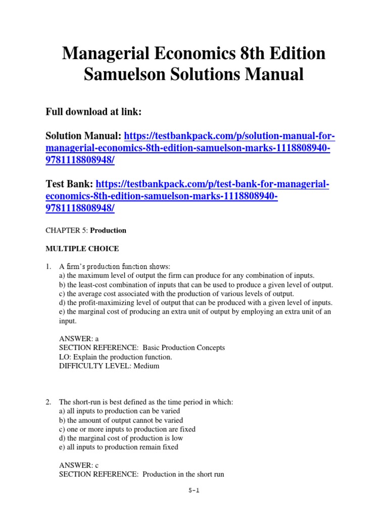 Managerial Economics Solutions | PDF