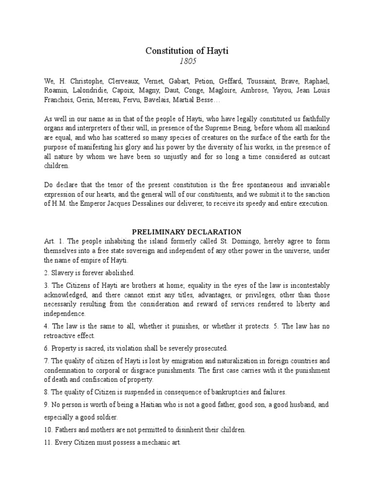 Constitution of Haiti 1805 | PDF