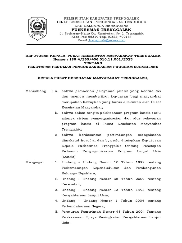 2.Sk Pedoman Pengorganisasian Program Surveilans 2023 | PDF