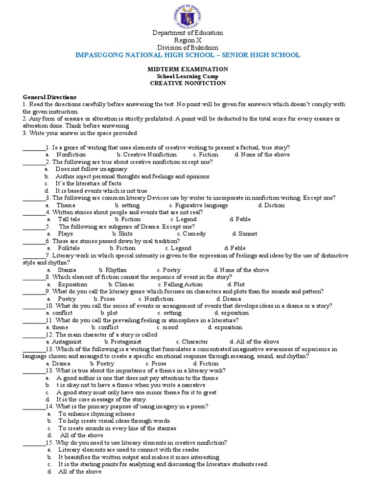 Creative Nonfiction Midterm Exam Guide | PDF | Language Arts ...