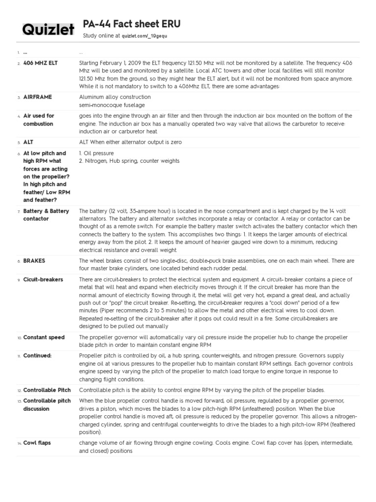 Pa44 Fact Sheet | PDF | Flight Control Surfaces | Mechanical Engineering