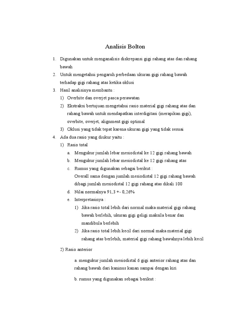 Analisis Bolton | PDF