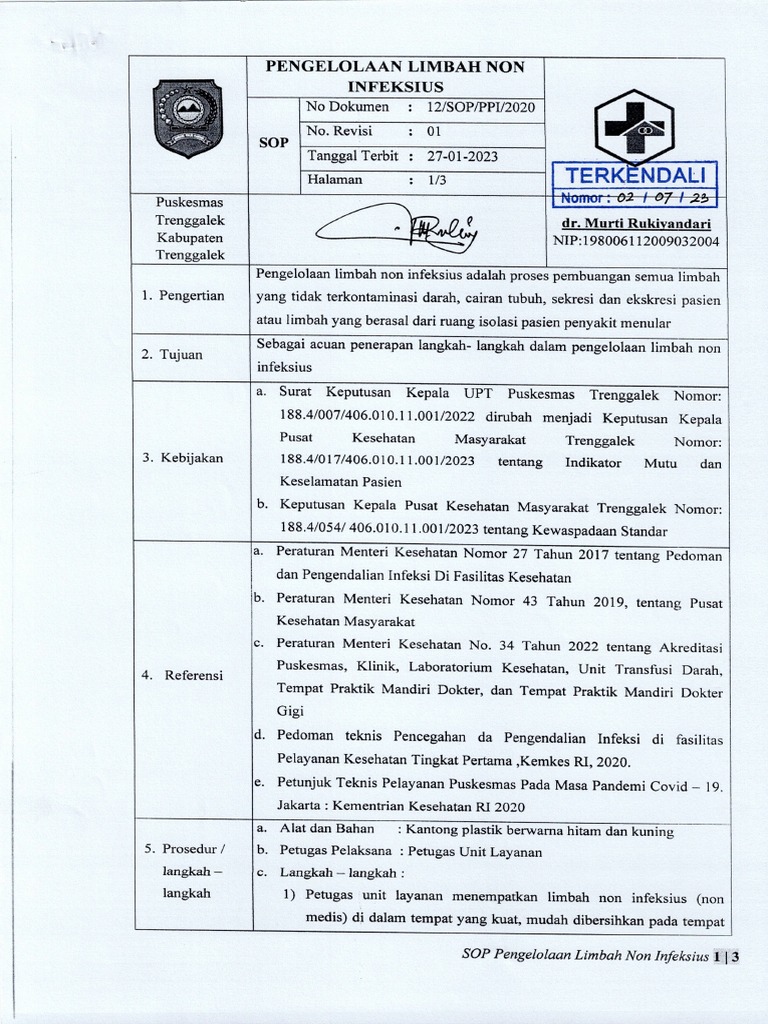 12.sop Pengelolaan Limbah Non Infeksius | PDF
