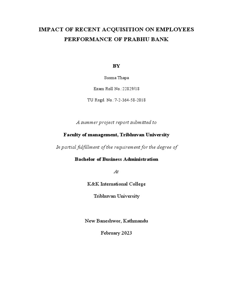 Prabhu Bank Summer Project BBA | PDF