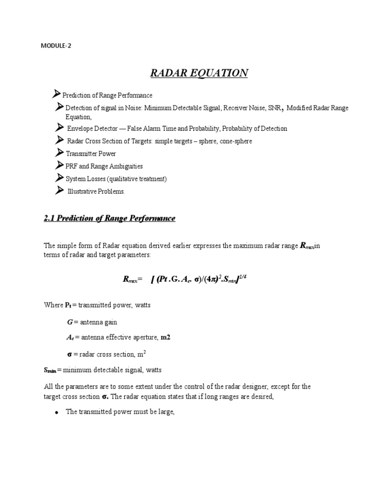 MODULE-2 RAdar Equation | PDF | Radar | Scattering