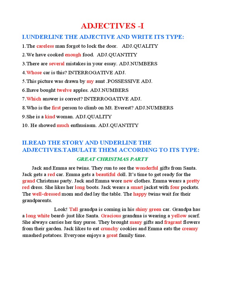 Adjectives Worksheet Ans | PDF