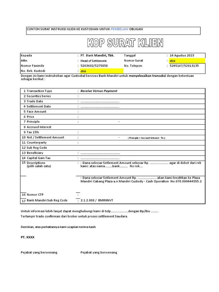 Cst- Instruksi Obligasi Korporasi ( Rvp-dvp) | PDF