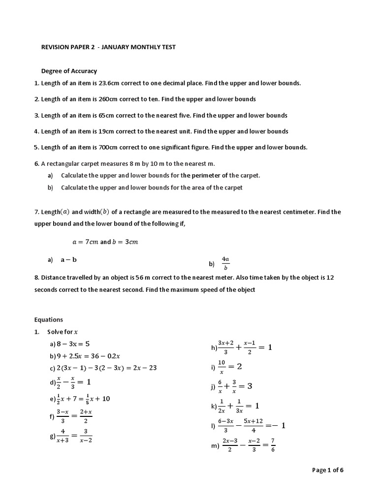 REVISION PAPER 2 Jan | PDF | Length | Significant Figures