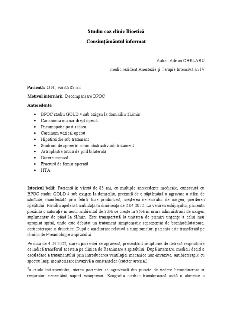 Caz Bioetica Consimtamant Informat Adrian CHELARU | PDF