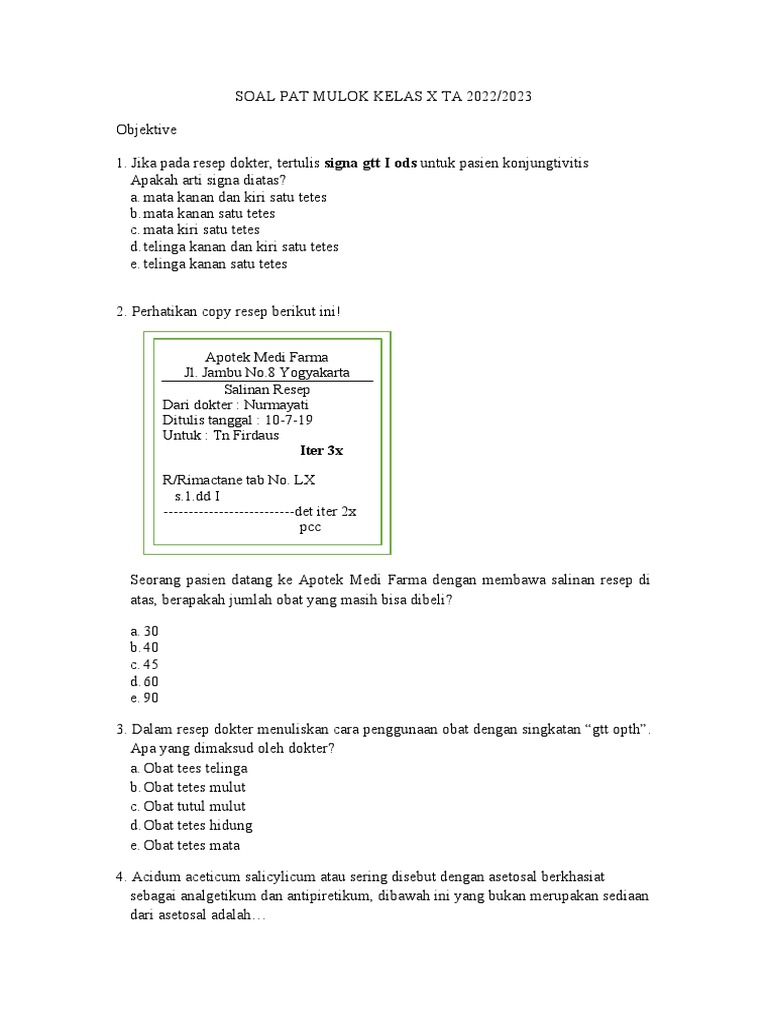 Soal PAT Genap Mulok | PDF | Sains & Matematika