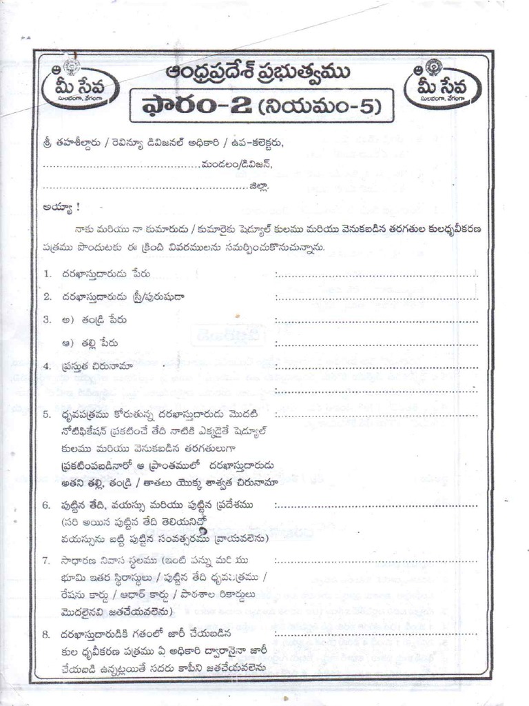 Caste Application form | PDF