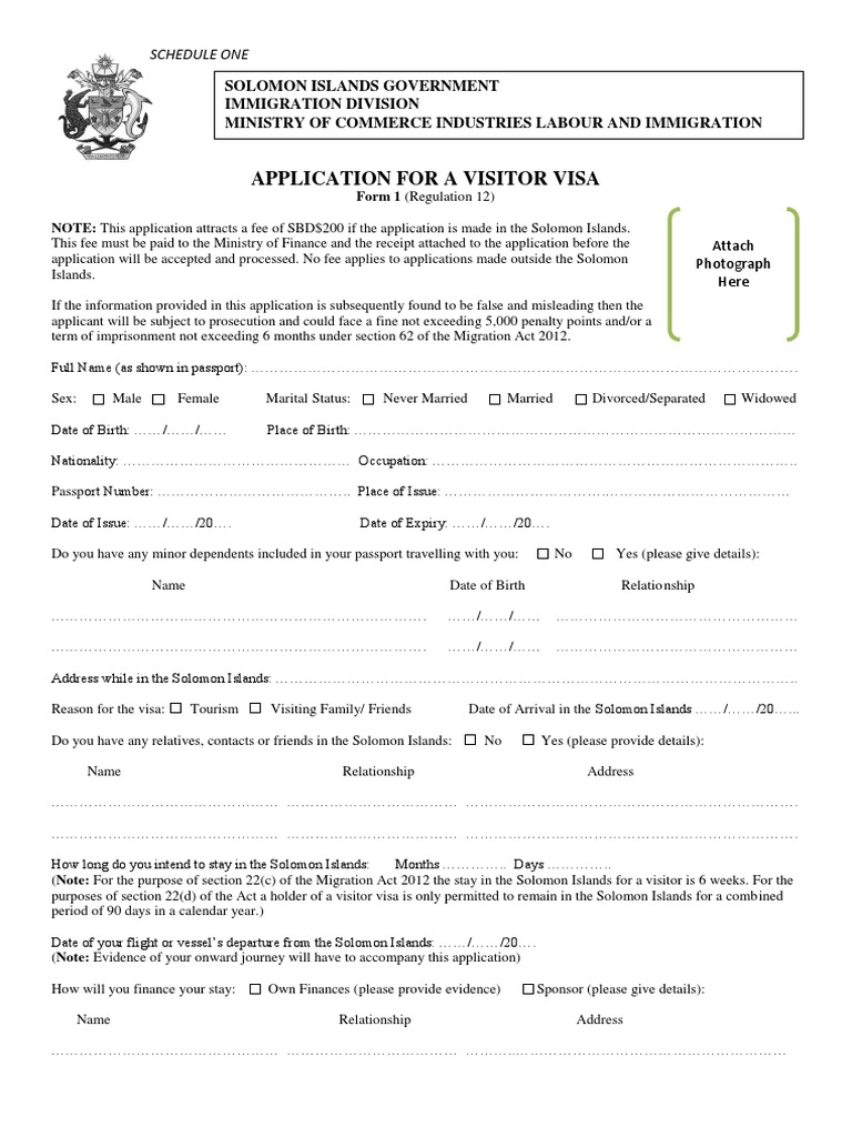 Solomon Islands Visitor Visa Application | PDF | Travel Visa | Immigration