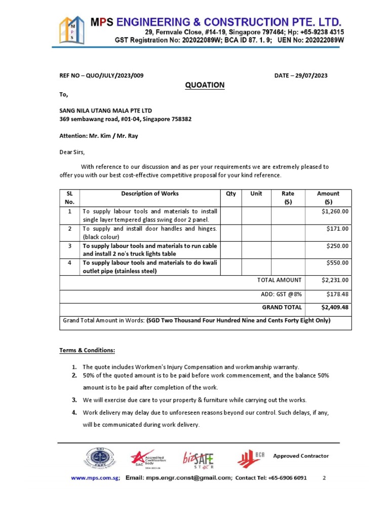 Revised Quotation Sang Nila Temperred Glass | PDF | Technology & Engineering