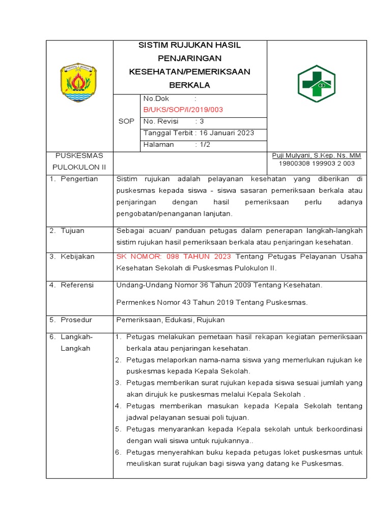 Sop Sistem Rujukan Uks | PDF