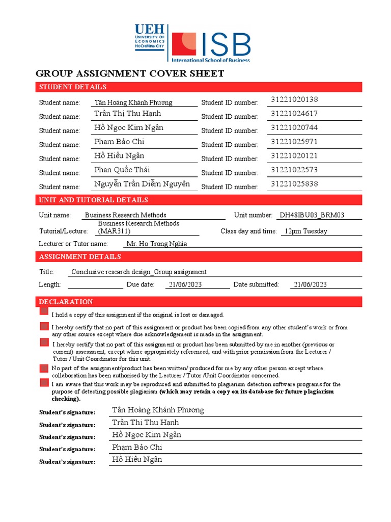Conclusive Research Design - Group 5 - BRM - S3 (2022-2023) DH48ISB-3 | PDF | Vietnam