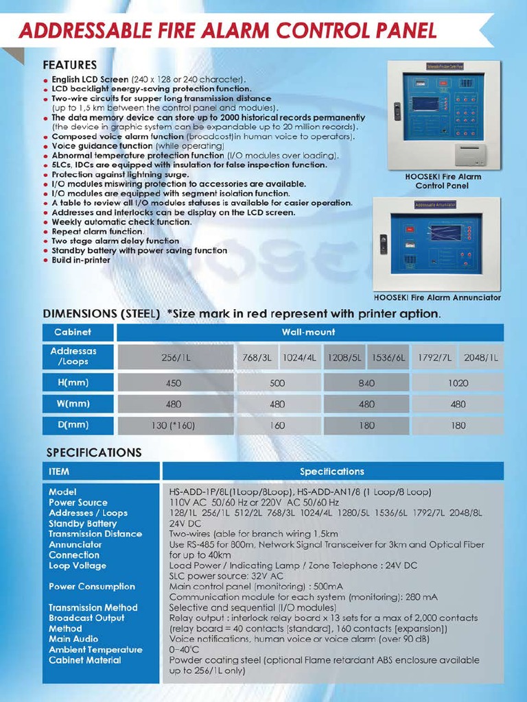Brosur Addressable Fire Alarm Control Panel Hooseki | PDF
