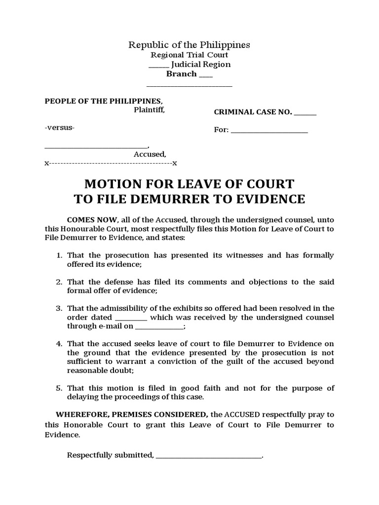 Legal Motion: Demurrer to Evidence | PDF | Prosecutor | Demurrer