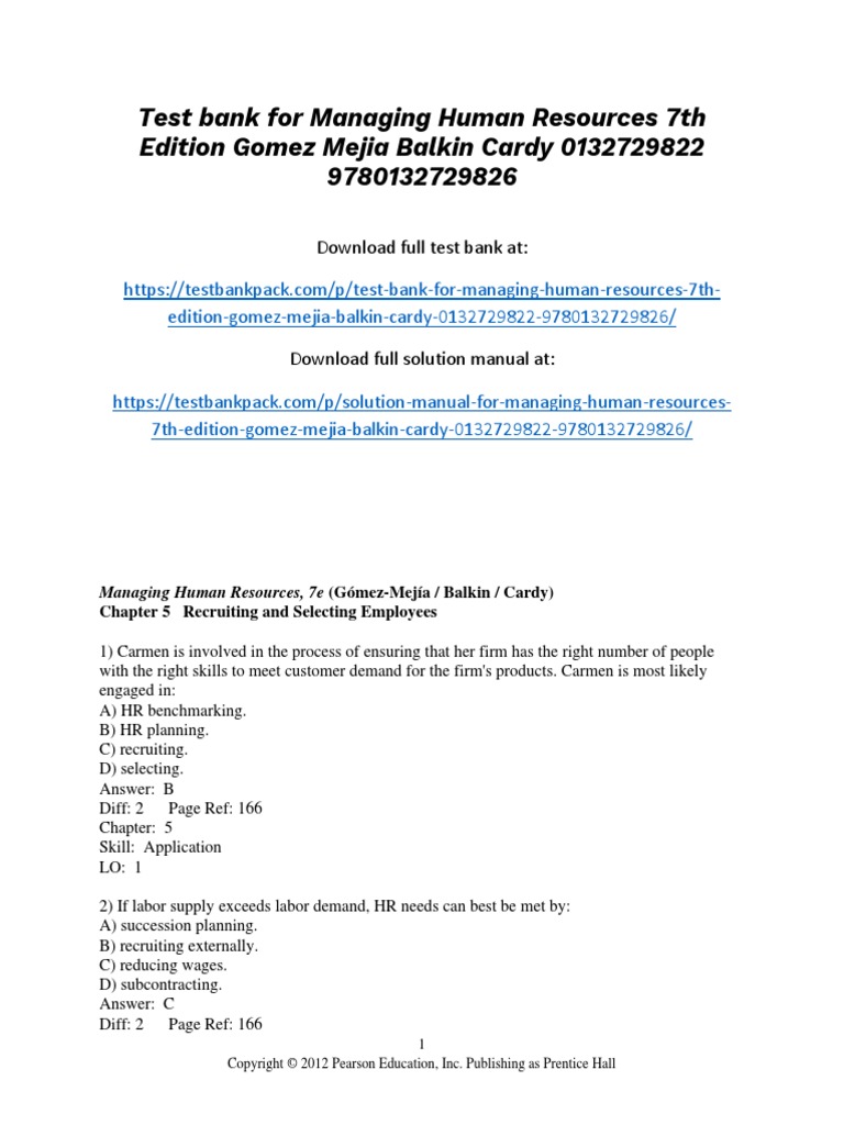 Managing Human Resources 7th Edition Gomez-Mejia Test Bank 1 | PDF