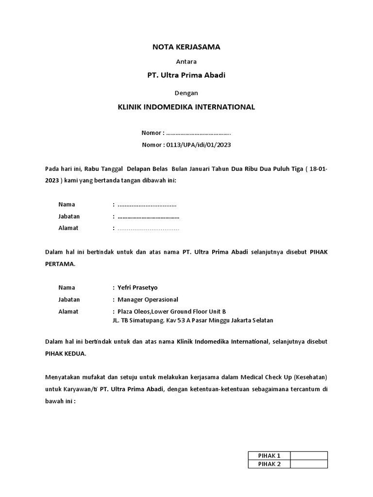Draft Mou Indomedika Dengan Perusahaan Pdf