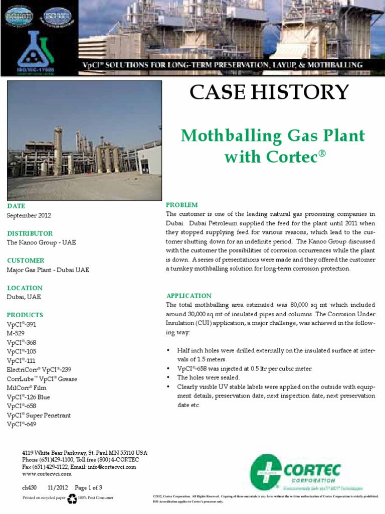 Mothballing Gas Plant | PDF