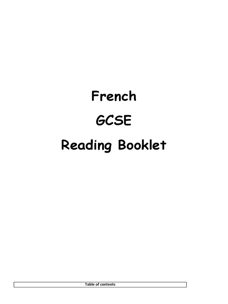 French GCSE Reading Booklet | PDF | Menu | Leisure